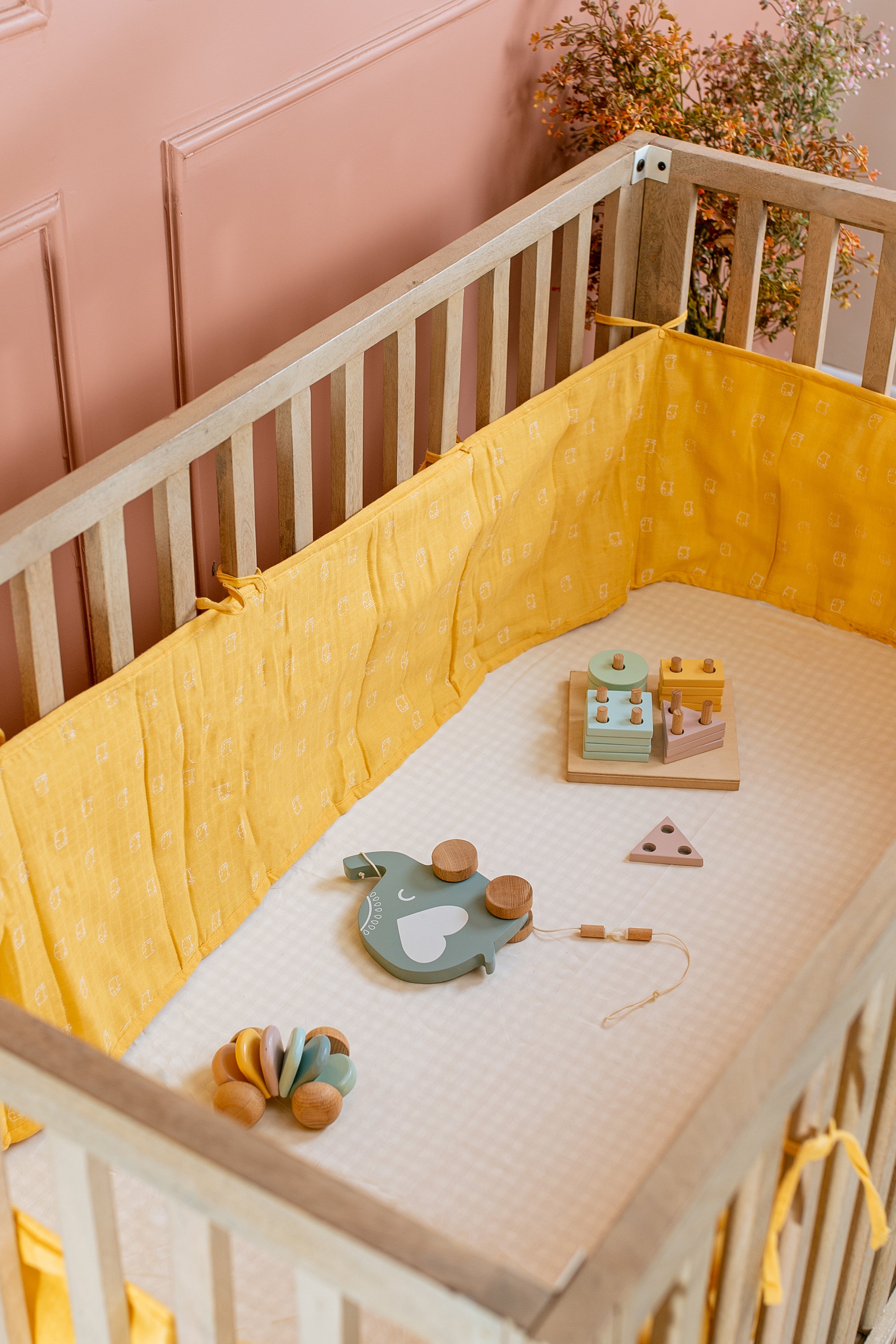 Mustard Elephant Cot Bumper – Sadora Baby
