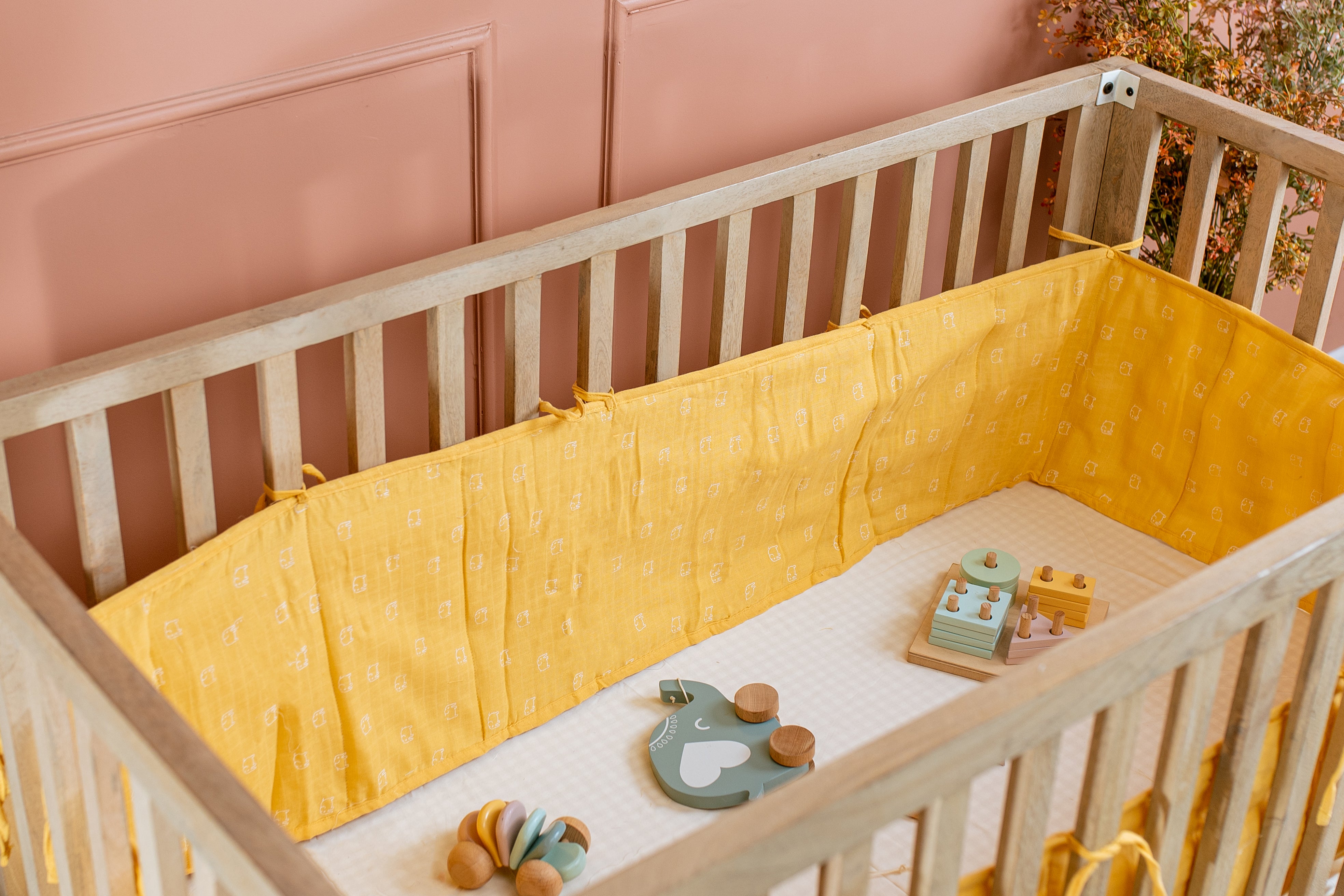 Mustard Elephant Cot Bumper – Sadora Baby